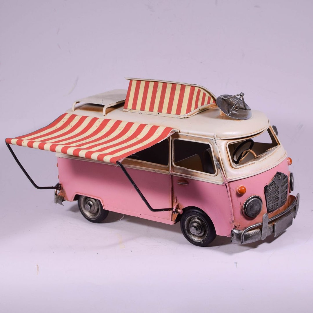 PINK VAN With Tent Decoration / Old Motor Model / Vintage Metal Toy ...