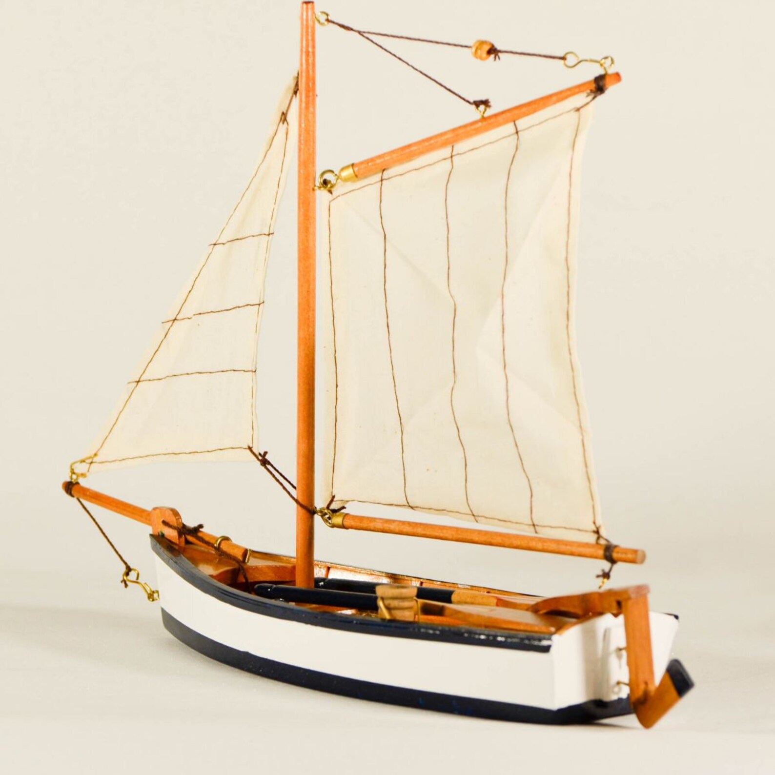 BOAT WITH SAILS Model / Wooden Miniature Boat With Paddles / Vintage ...