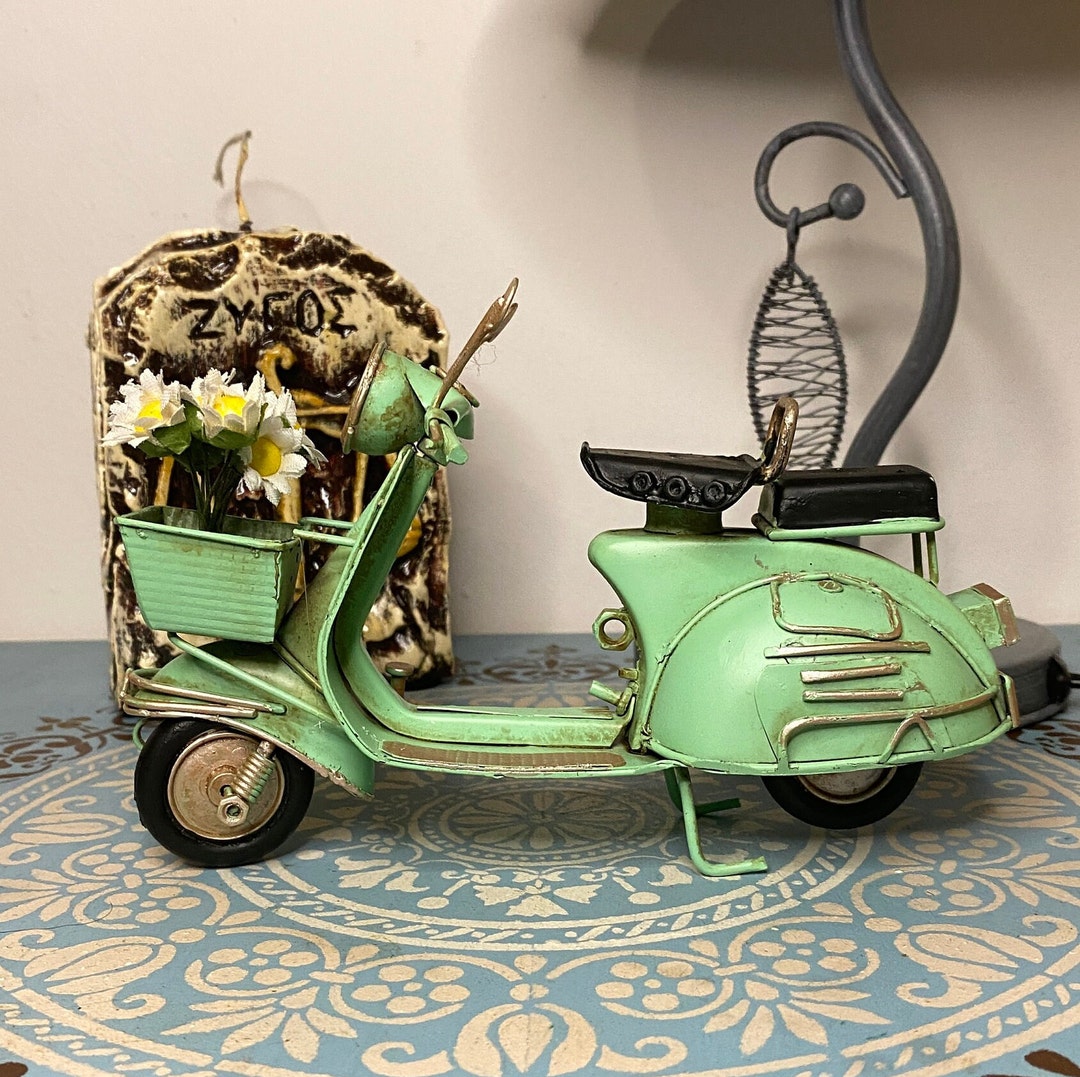 TEAL VESPA With Basket Ornament / Scooter Metal Model With Flowers ...