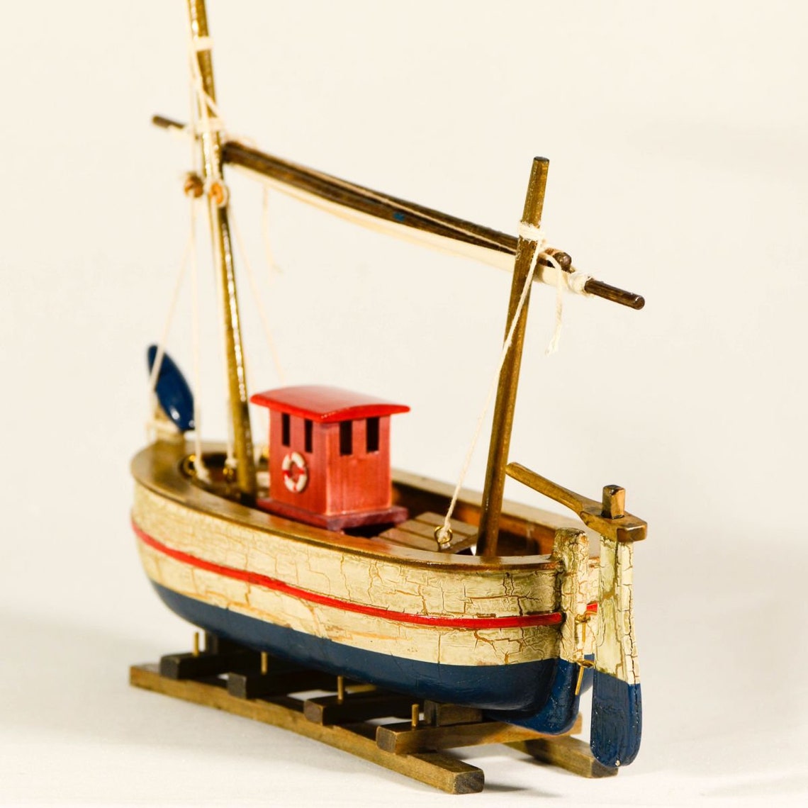 FISHING BOAT Model / Wooden Miniature Boat With a Sail / Vintage Art ...