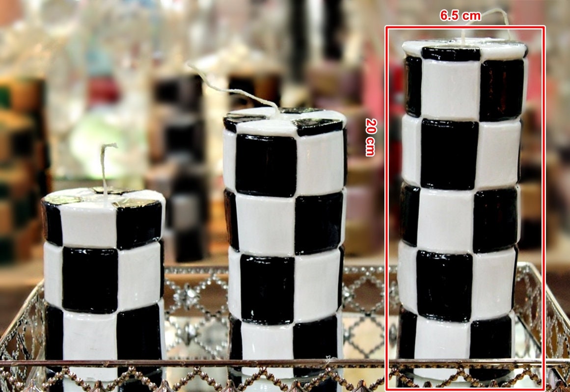 CHECKERED PILLAR Candle / Cylindrical Candle / Hand Painted ...
