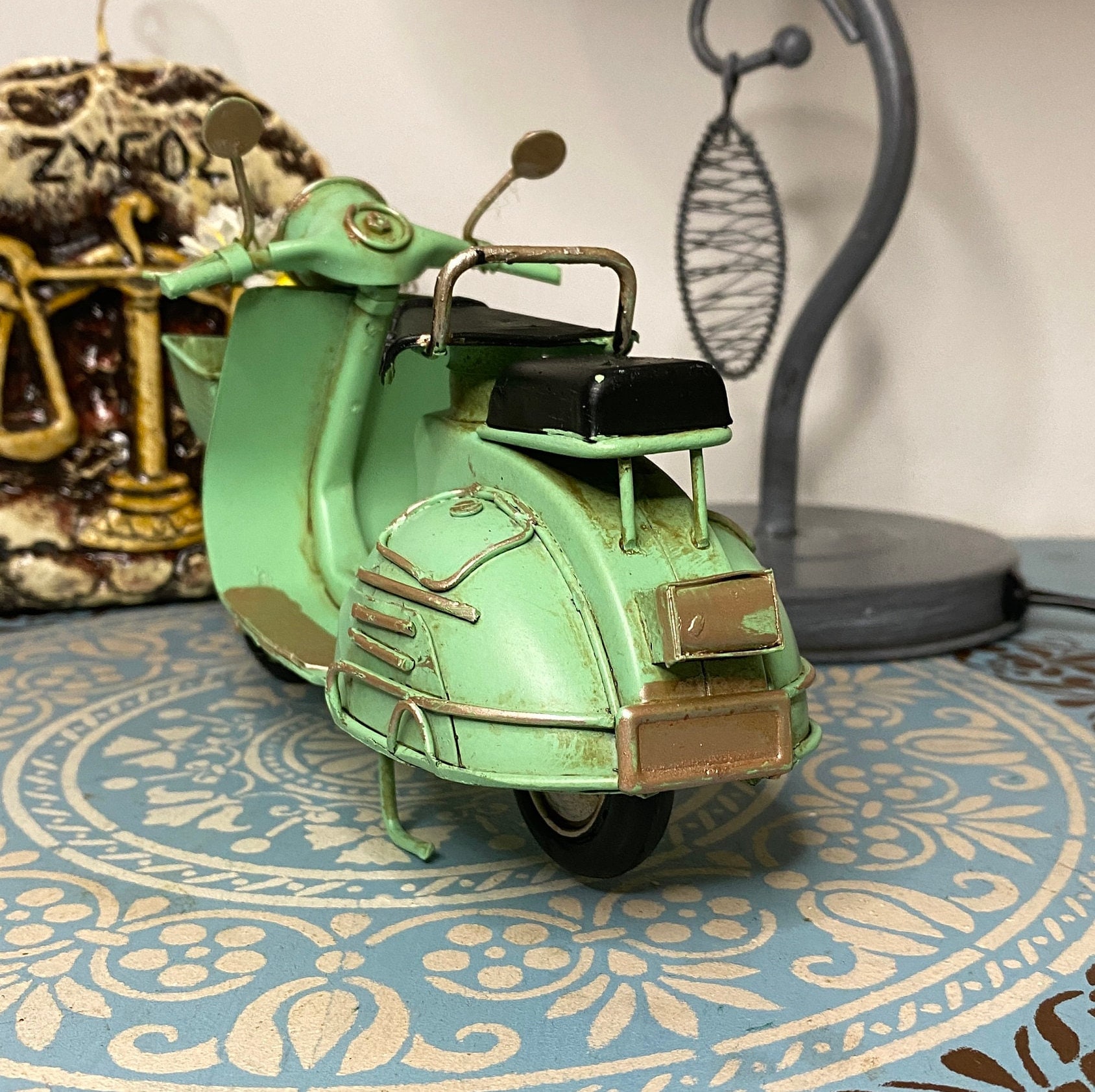 TEAL VESPA With Basket Ornament / Scooter Metal Model With - Etsy