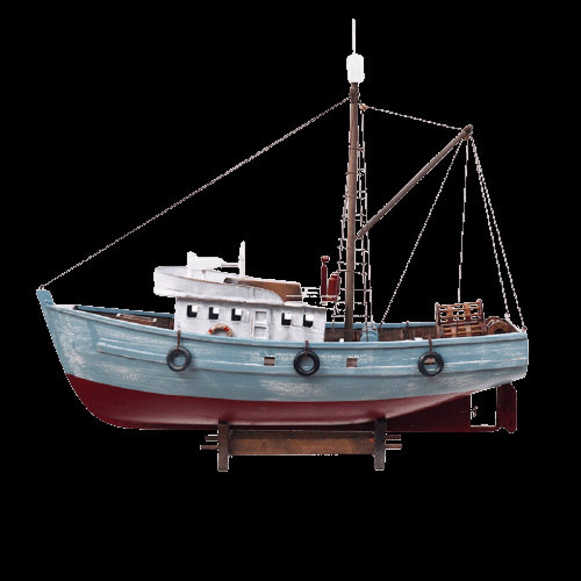 BOAT Model / Wooden Miniature Fishing Boat With Paddles / Vintage Art ...