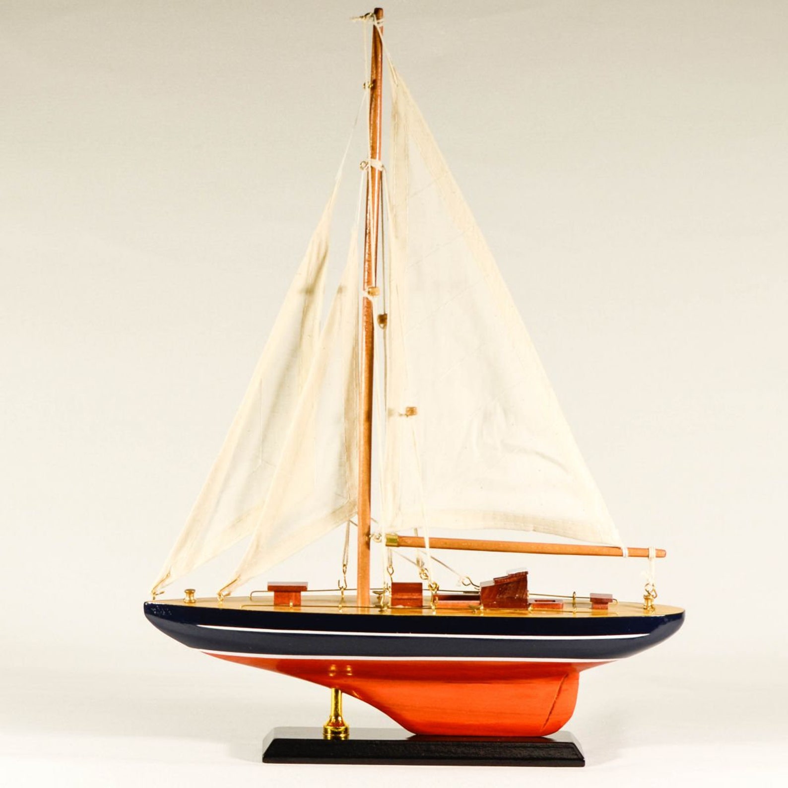 SAILING BOAT Model / Wooden Miniature Boat With Sails / Vintage Art ...