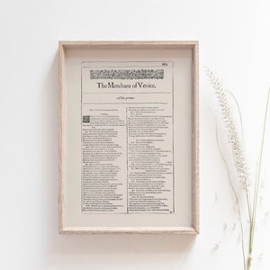 The Merchant of Venice Poster, William Shakespeare First Folio Print ...