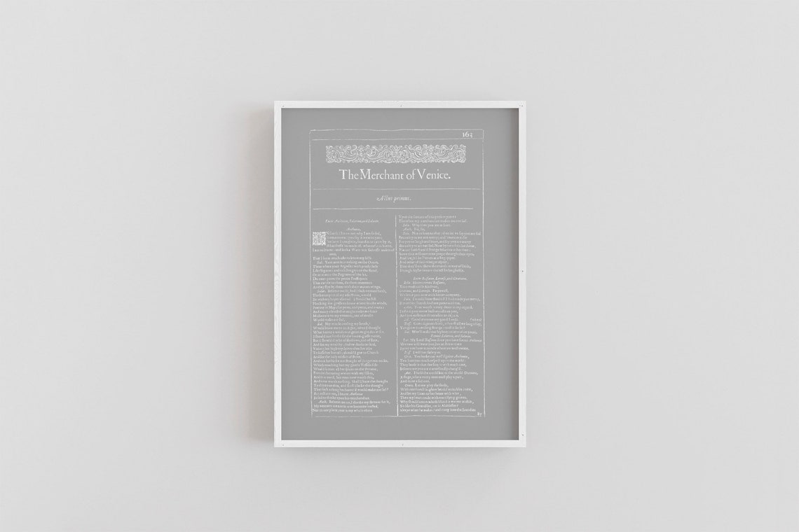 The Merchant of Venice Poster William Shakespeare First Folio | Etsy