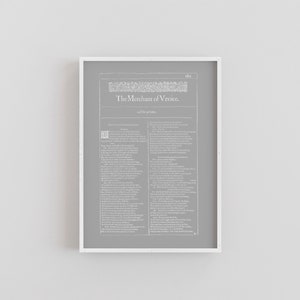 The Merchant of Venice Poster, William Shakespeare First Folio Print ...