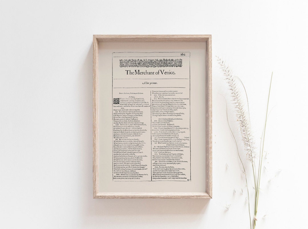 The Merchant of Venice Poster, William Shakespeare First Folio Print ...