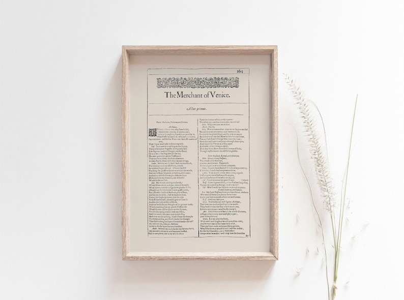 The Merchant of Venice Poster William Shakespeare First Folio | Etsy