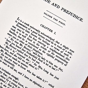 A5 Pride and Prejudice Book Page Print - Literary Decor Poster - Jane ...