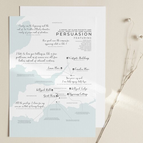 Map of Sense and Sensibility Jane Austen Book Quote A3 A4 - Etsy