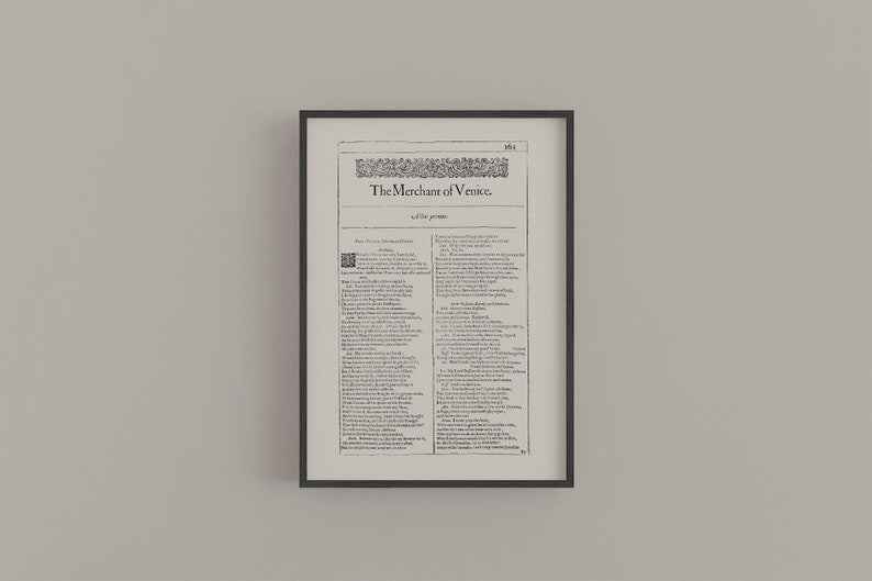The Merchant of Venice Poster William Shakespeare First Folio | Etsy