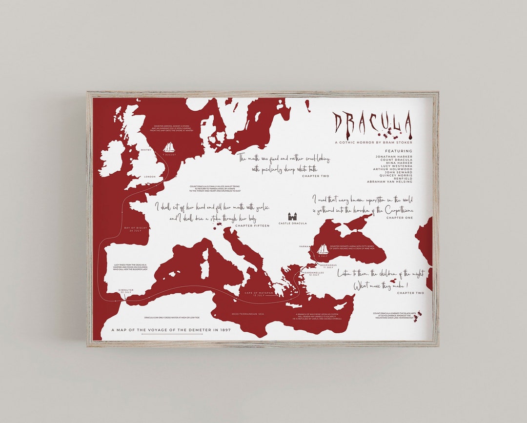 Dracula by Bram Stoker A2 A3 Print - Map of the Voyage of Demeter ...