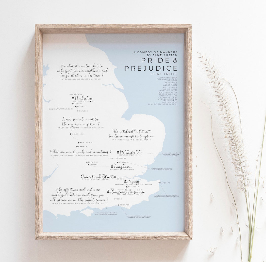 Pride and Prejudice Print Literary Art Poster Jane Austen Gifts Book ...