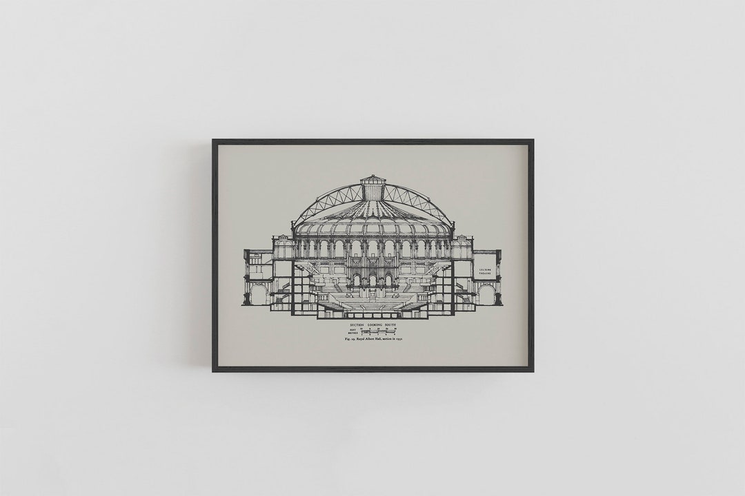 A4 Royal Albert Hall Architectural Blueprint Poster, Concert Hall ...