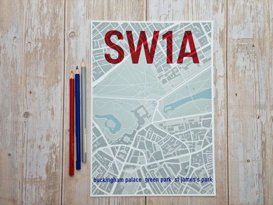 Buckingham Palace SW1A London Postcode Map Print Green Park Minimal ...