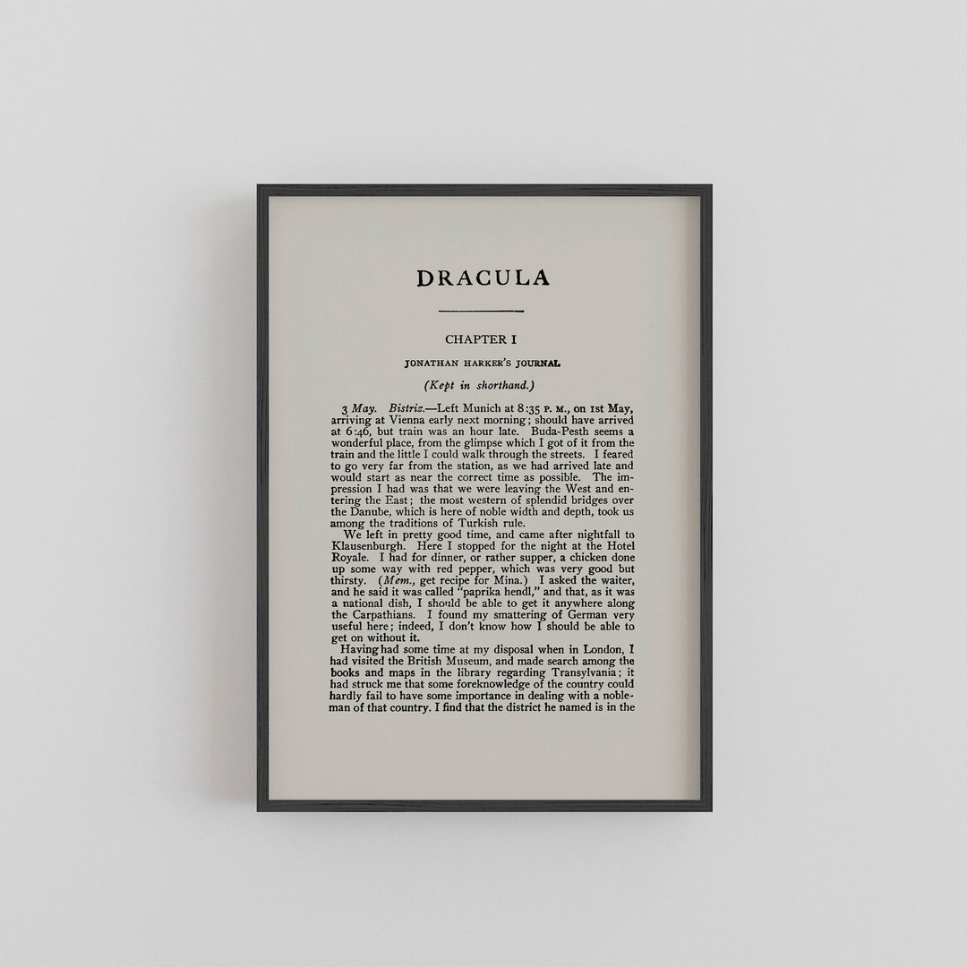 Dracula Novel First Page Art Print: Bram Stoker Vampire Decor - Etsy