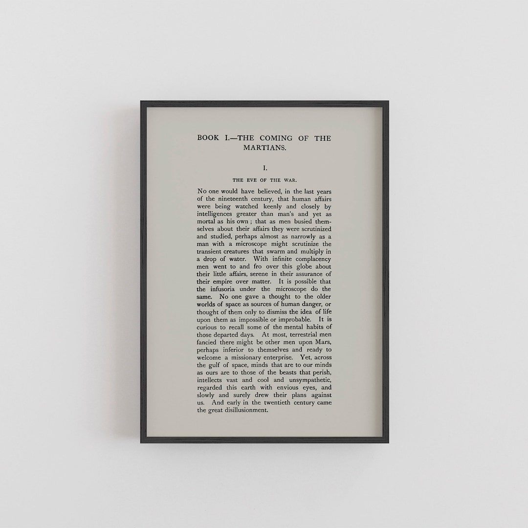 A5 H G Wells the War of the Worlds Book Page Poster - Sci Fi Novel ...