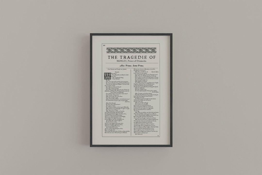 Hamlet First Folio Book Page Print, William Shakespeare Fine Art Print ...