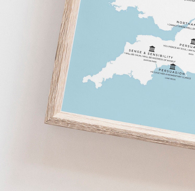 Map of Jane Austen Novels Print A3 A4 Pride and Prejudice | Etsy