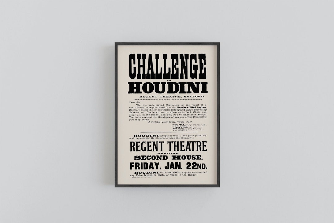 Harry Houdini Escapologist Magician Poster, Magic Art Print, Historical ...