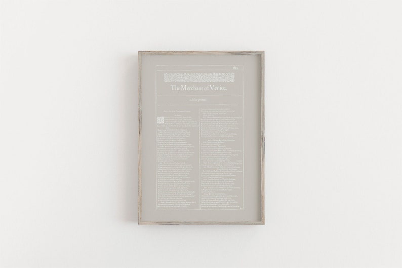 The Merchant of Venice Poster William Shakespeare First Folio | Etsy