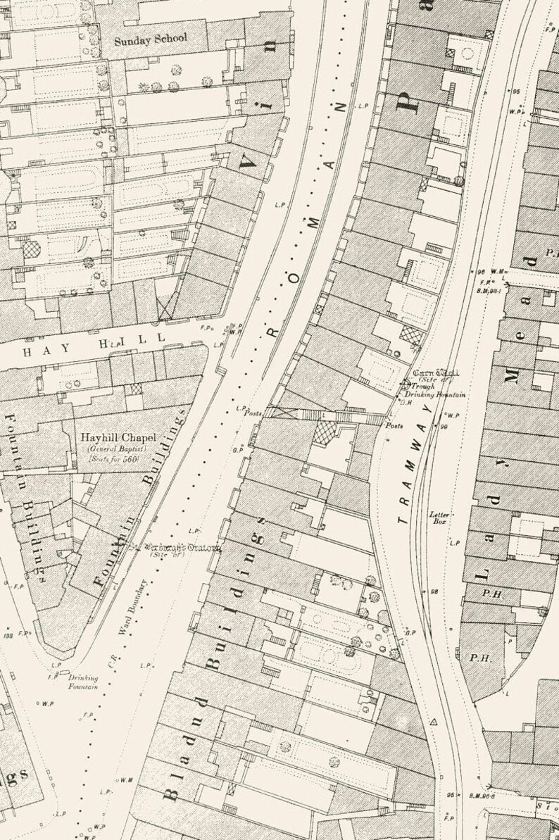 Vintage Bath Street Map A1 A2 A3 A4 Fine Art Print, the Circus Map Wall ...