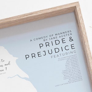 Pride and Prejudice Print Literary Art Poster Jane Austen Gifts Book ...