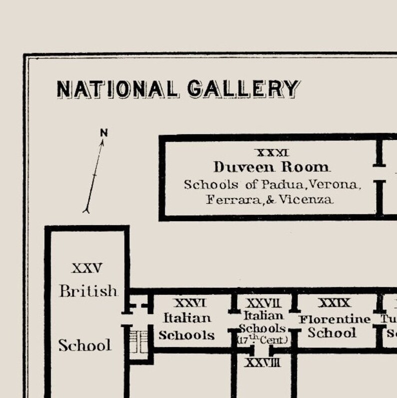 National Gallery London Floor Plan, Giclee Art Print, Museum Blueprint ...