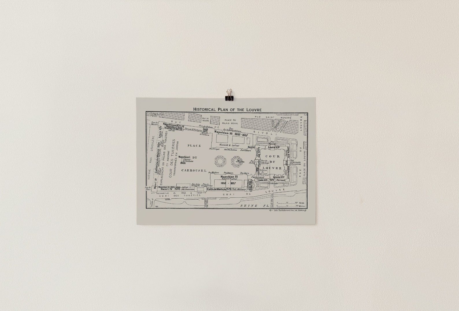 Historical Plan of the Louvre Paris Art Print, Architectural Drawing ...