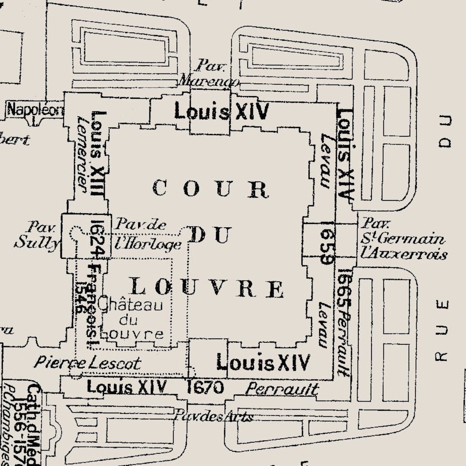 Historical Plan of the Louvre Paris Art Print, Architectural Drawing ...