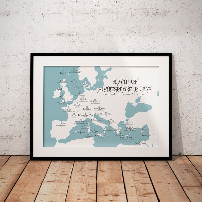 William Shakespeare Literary Map of Plays 2021 Updated - Etsy