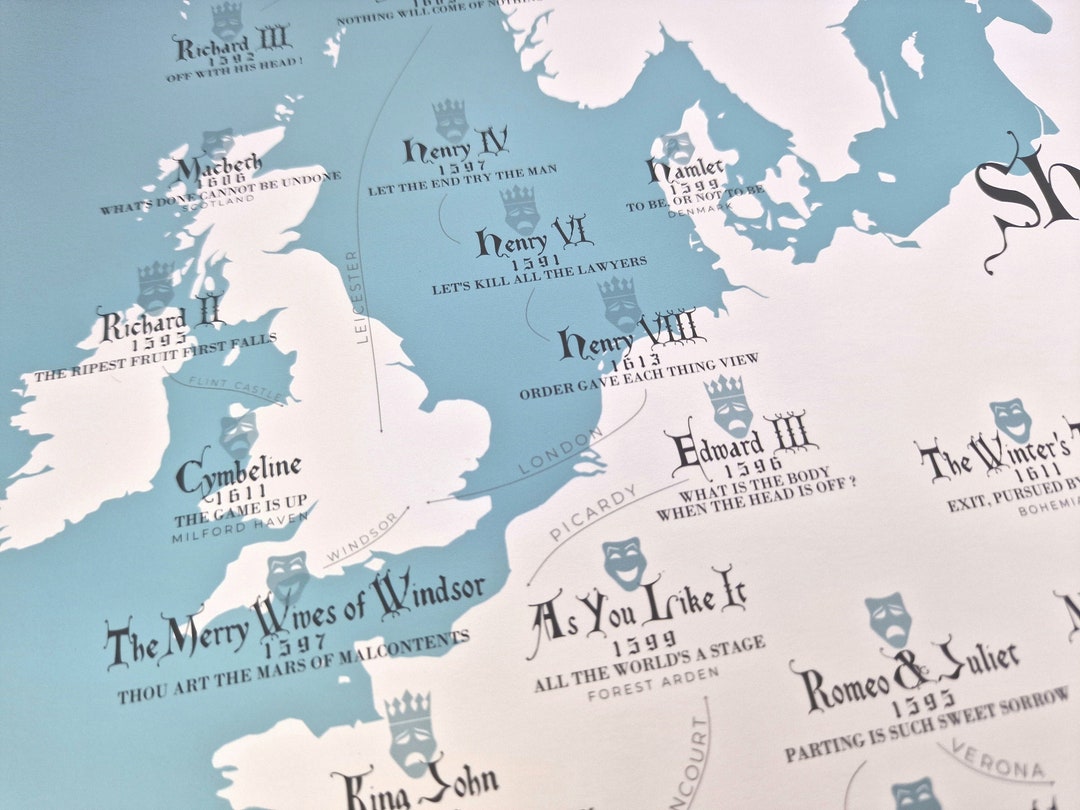 Shakespeare Literary Map Giclee Print: Play Locations & Quotes - Etsy