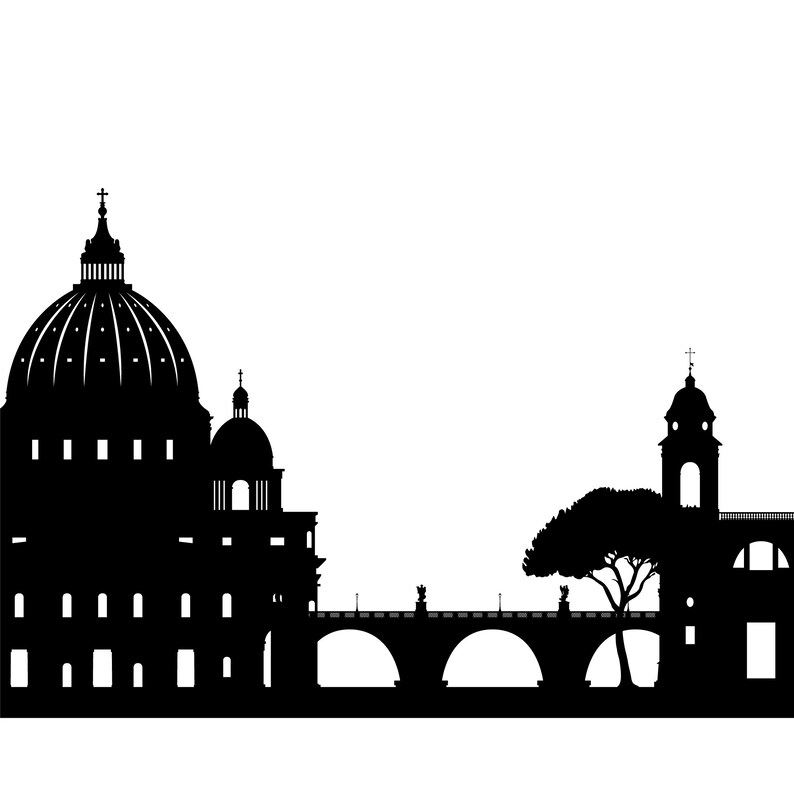 Rome Skyline Printable Rome Italy Black White Wall Art Etsy