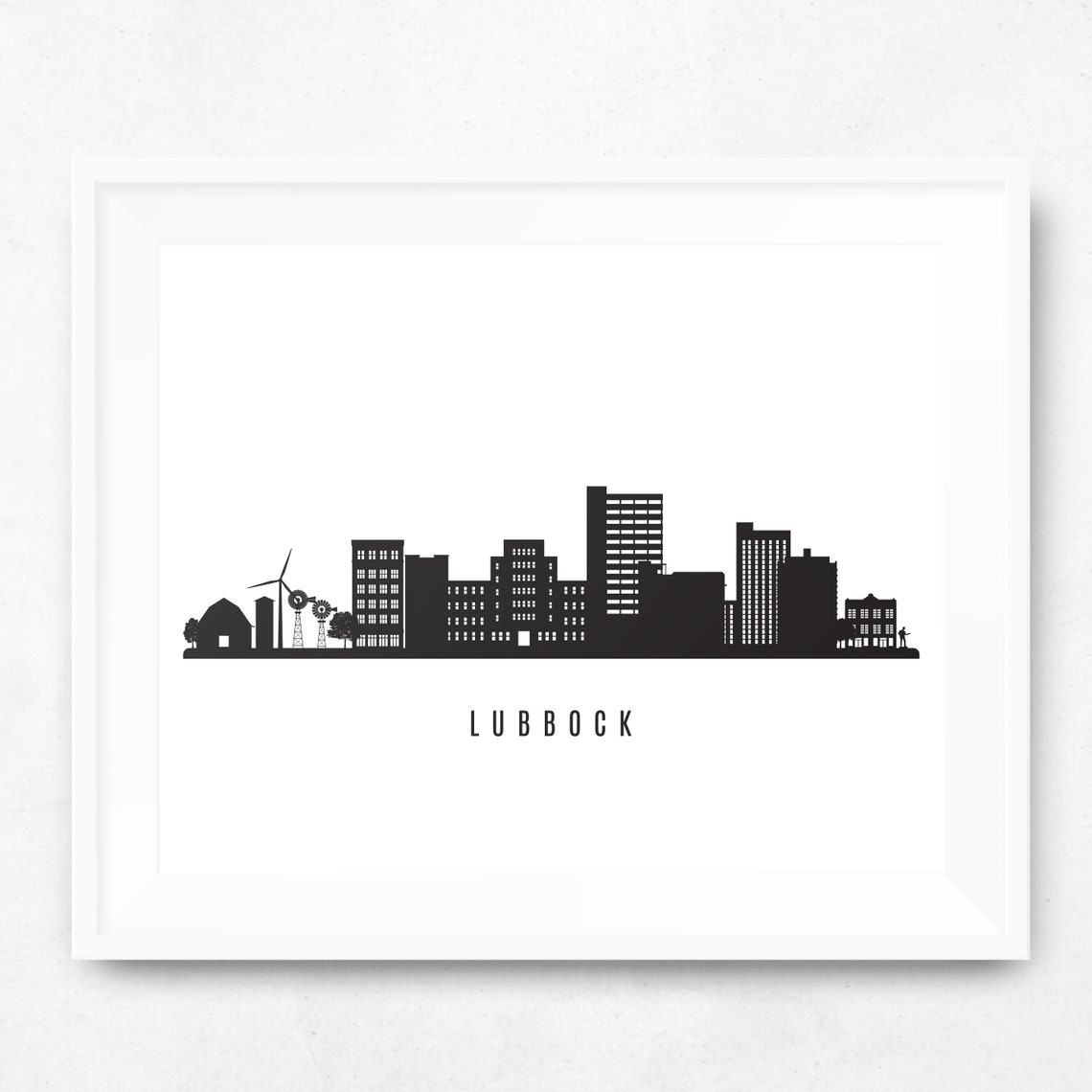 Lubbock Skyline Printable Lubbock Texas Black White Wall Art | Etsy