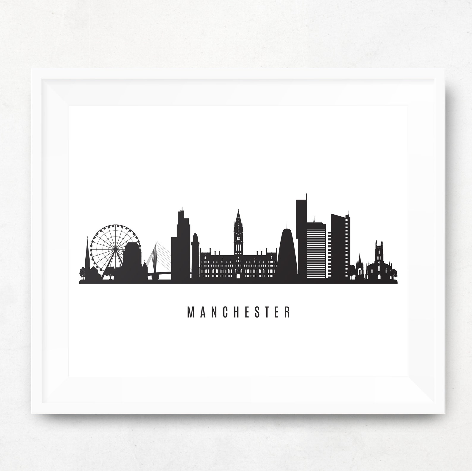 Manchester Skyline Printable Manchester United Kingdom Black | Etsy