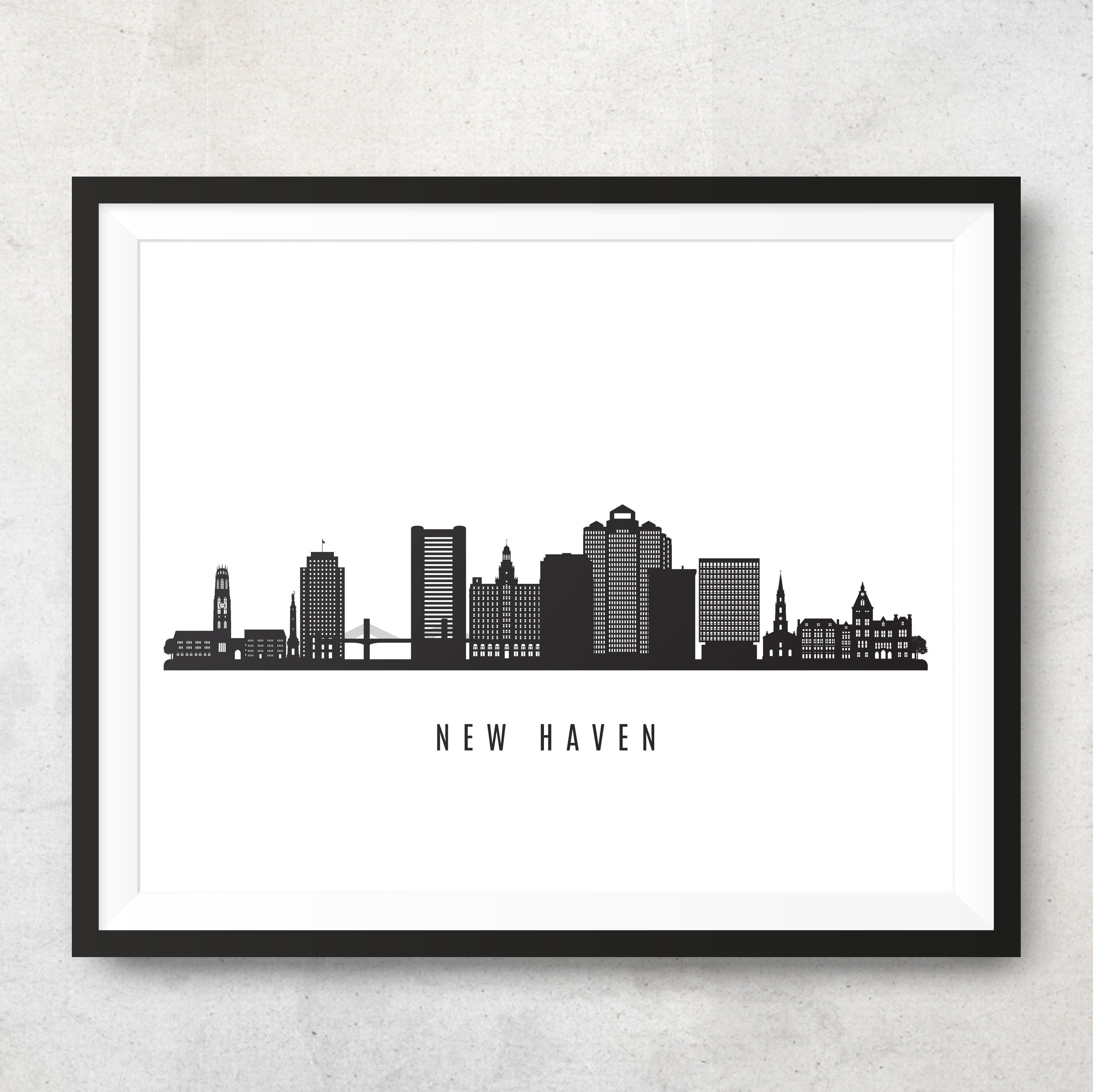 New Haven Skyline Printable New Haven Connecticut Black | Etsy
