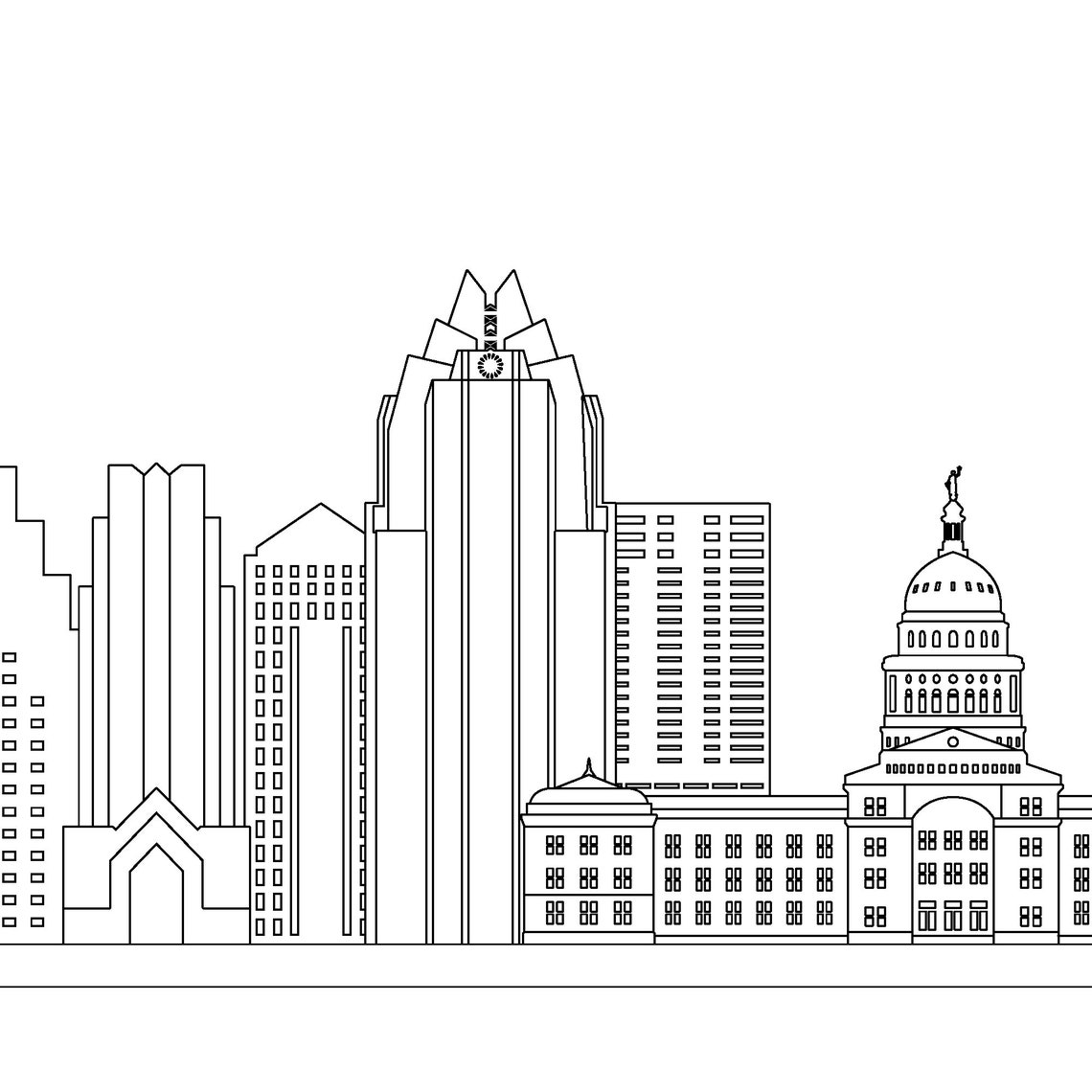 Austin Skyline Printable. Austin TX Black and White Wall Art. | Etsy