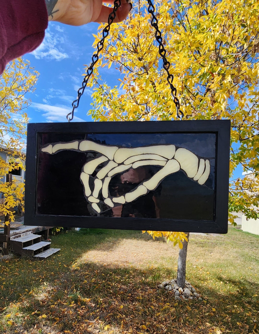 Stained Glass Skeleton Hand Enter Sign - Etsy