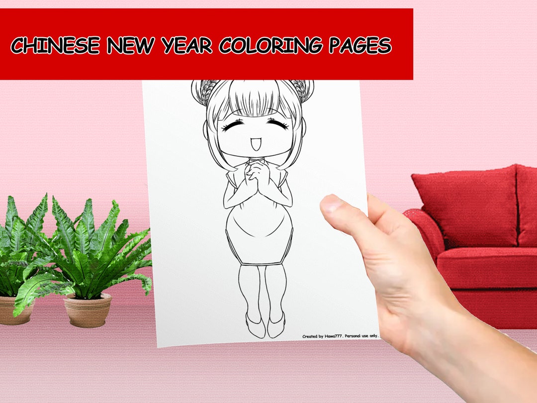 Chibi Coloring Pages, Chinese New Year Theme, Pdf Coloring Book, A4 ...