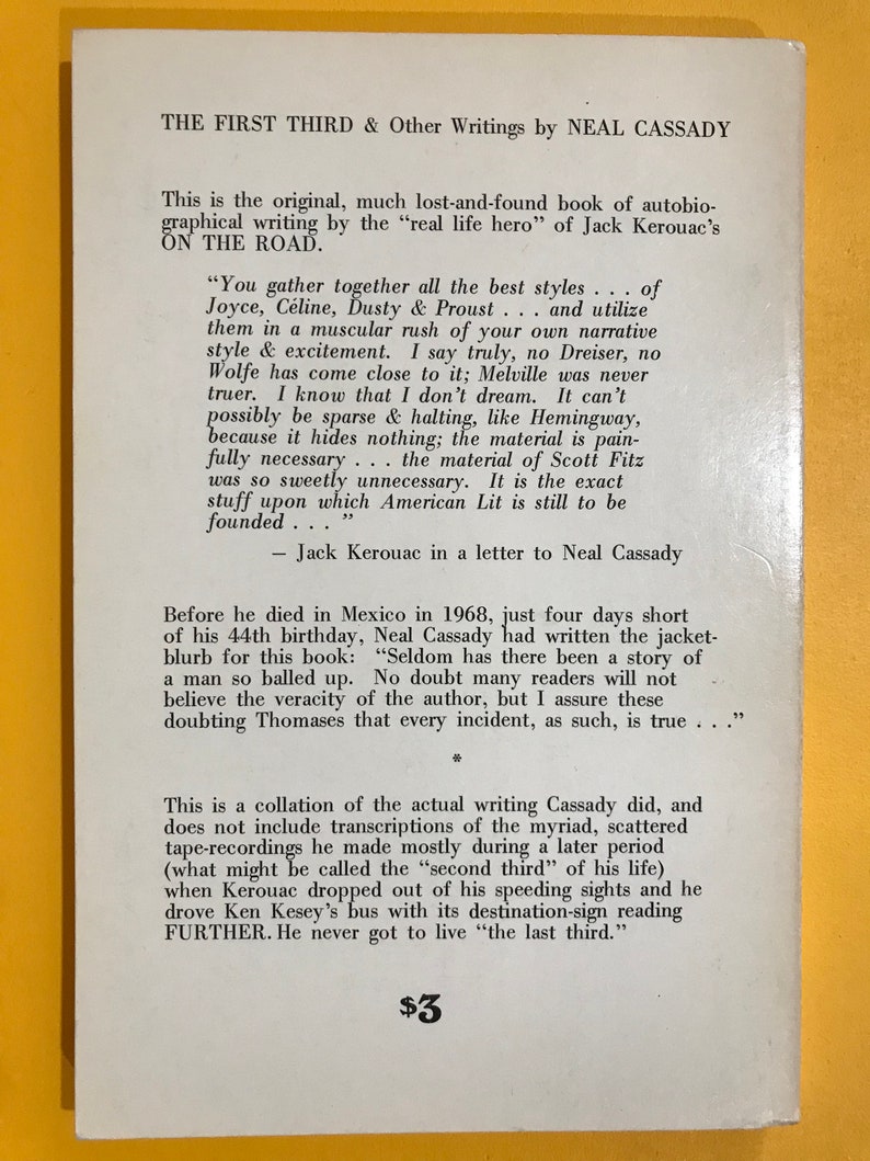 The First Third by Neal Cassady Paperback - Etsy