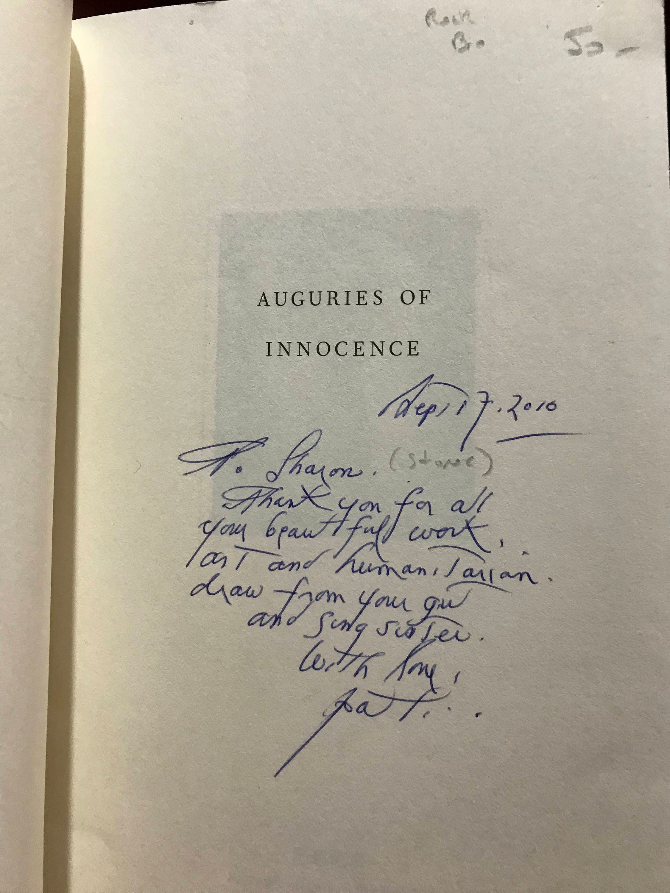 Auguries of Innocence: Poems by Patti Smith Signed to Sharon Stone - Etsy