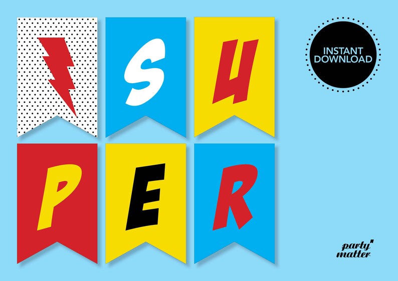 Superhero Party Bunting/banner/flags/garland Printable - Etsy