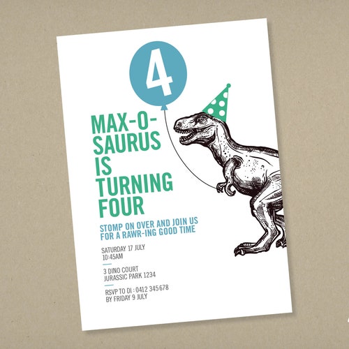 T-rex Dinosaur Party Invitation Printable - Etsy