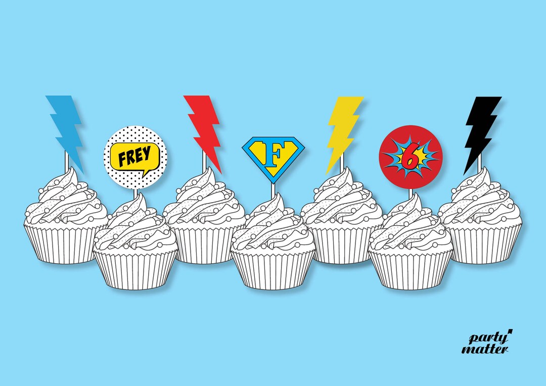Superhero Party Cupcake Toppers Printable - Etsy