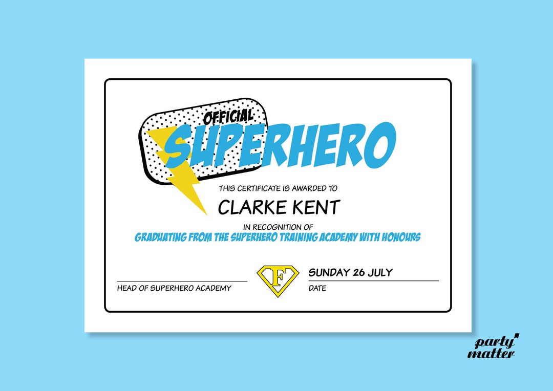 Personalised Superhero Training Academy Certificate/award - Etsy