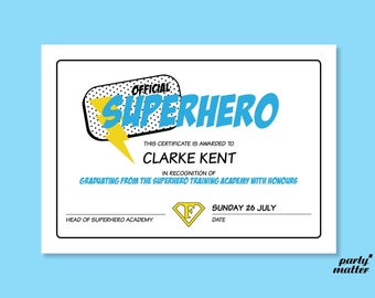 Superhero Certificate - Etsy