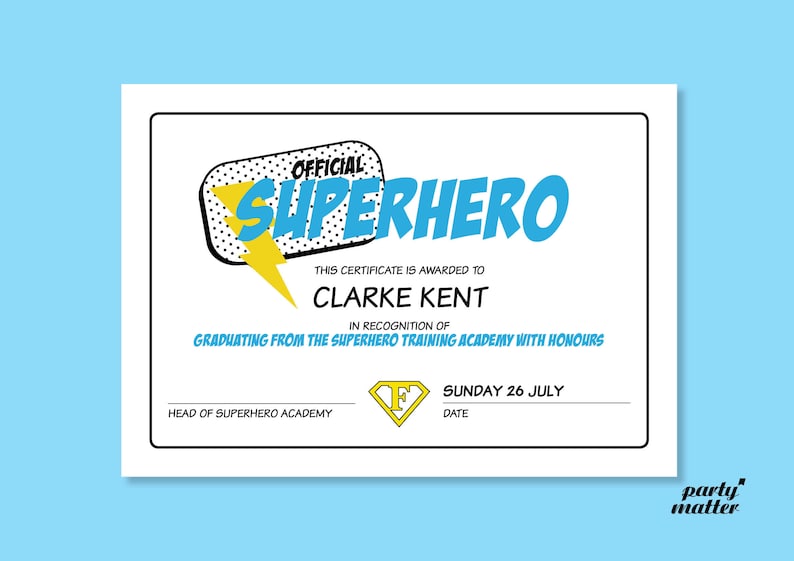 Personalised Superhero Training Academy Certificate/award - Etsy