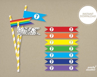 Art Kids Party Straw Flags Template Printable Straw Flag - Etsy