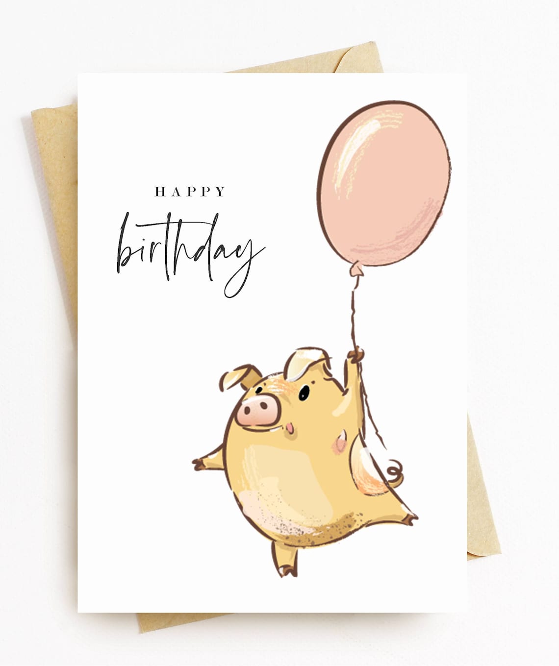 JE327 Happy Birthday Card Pig With Balloon | Etsy